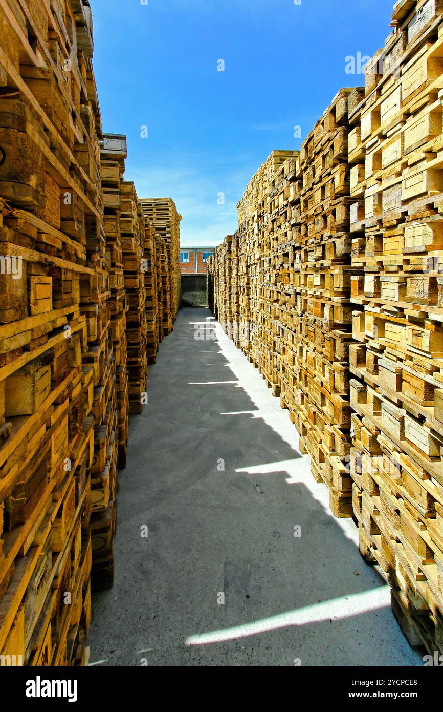 Corridor of cargo pallets at big warehouse Stock Photo - Alamy