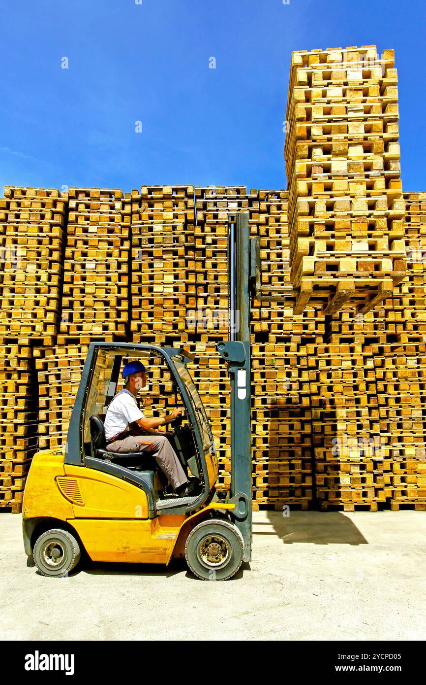 Forklift cargo load Stock Photo - Alamy