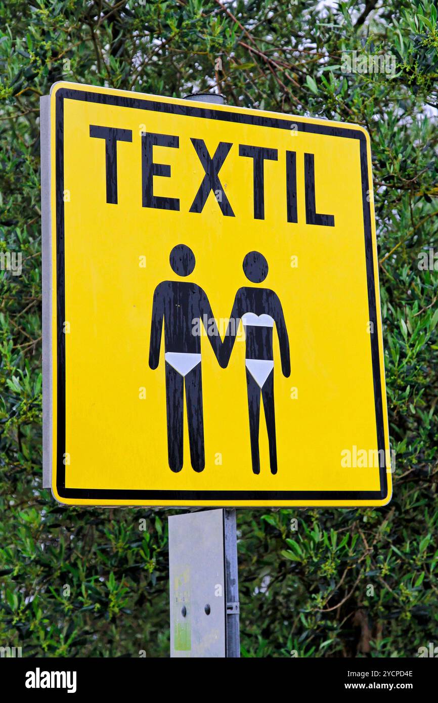 Textile beach sign Stock Photo - Alamy