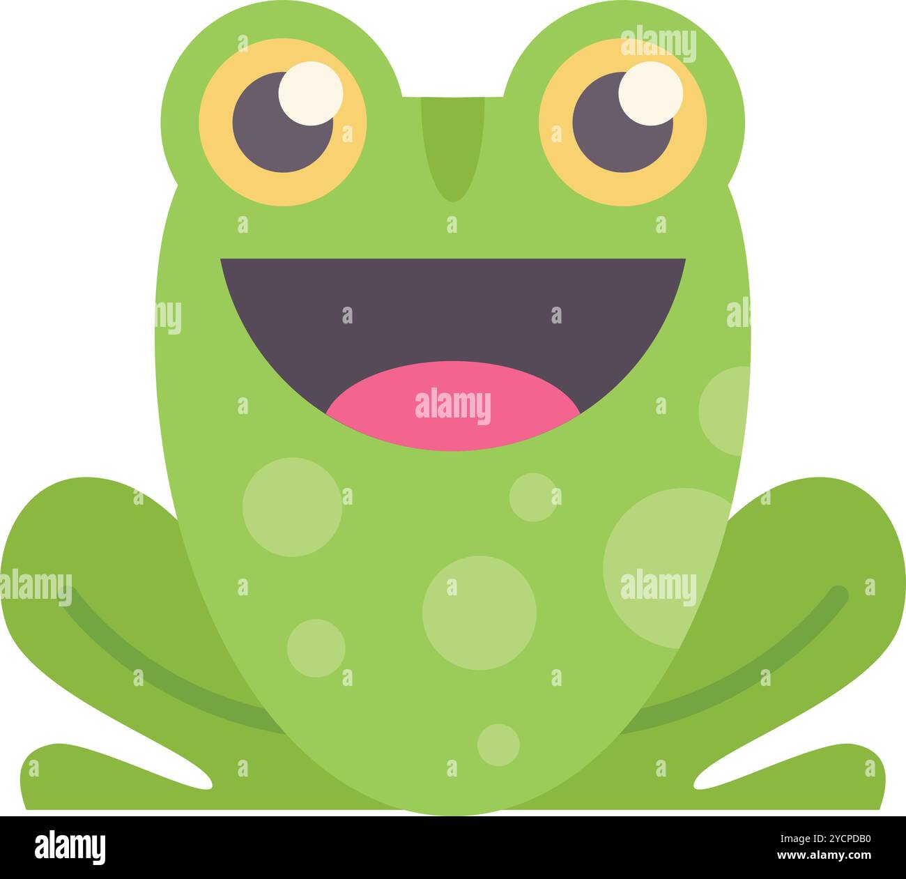 Happy cartoon frog with big eyes and a wide open mouth showing its ...