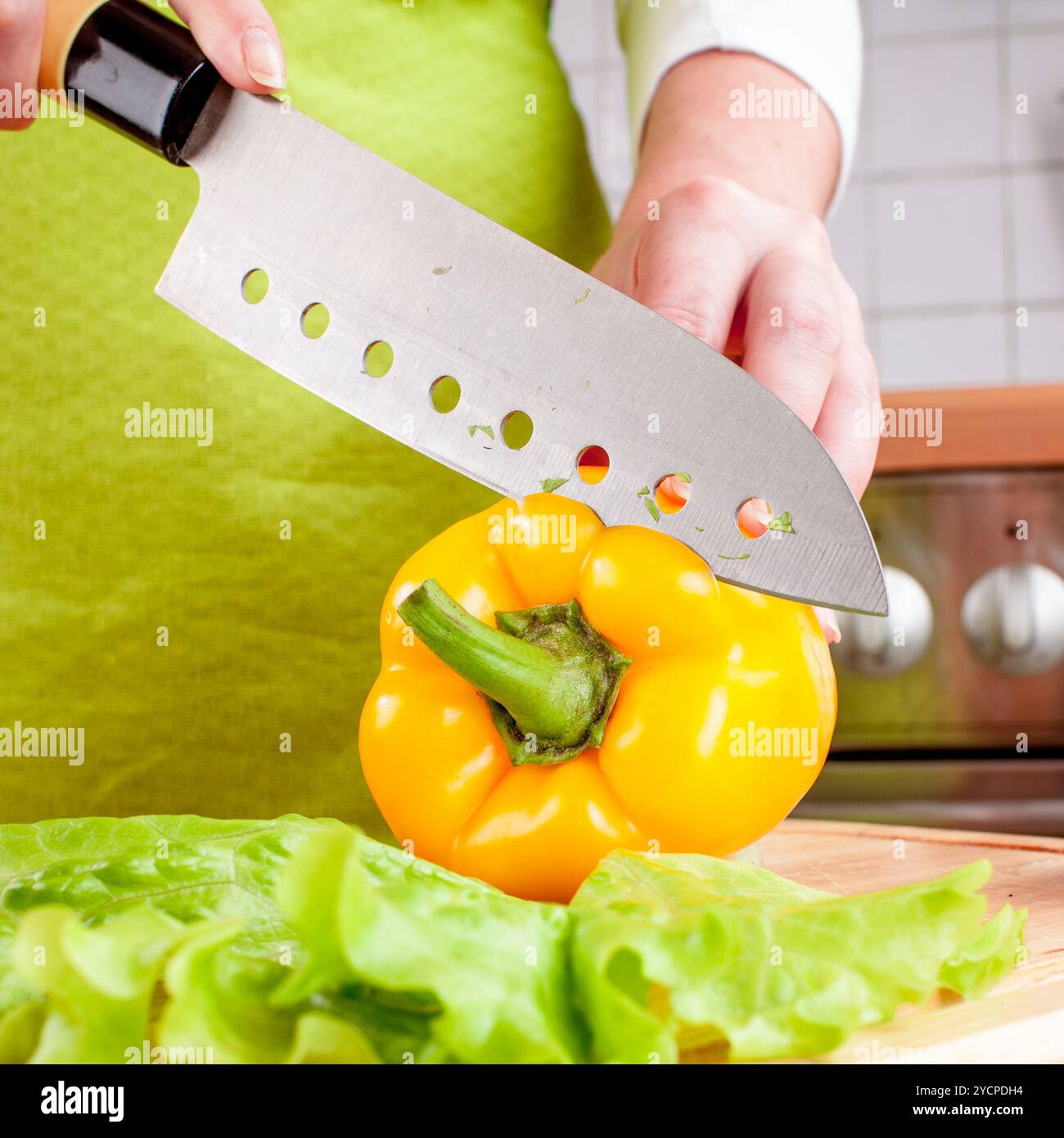 Womans hands cutting tomato bell pepper hi-res stock photography and ...