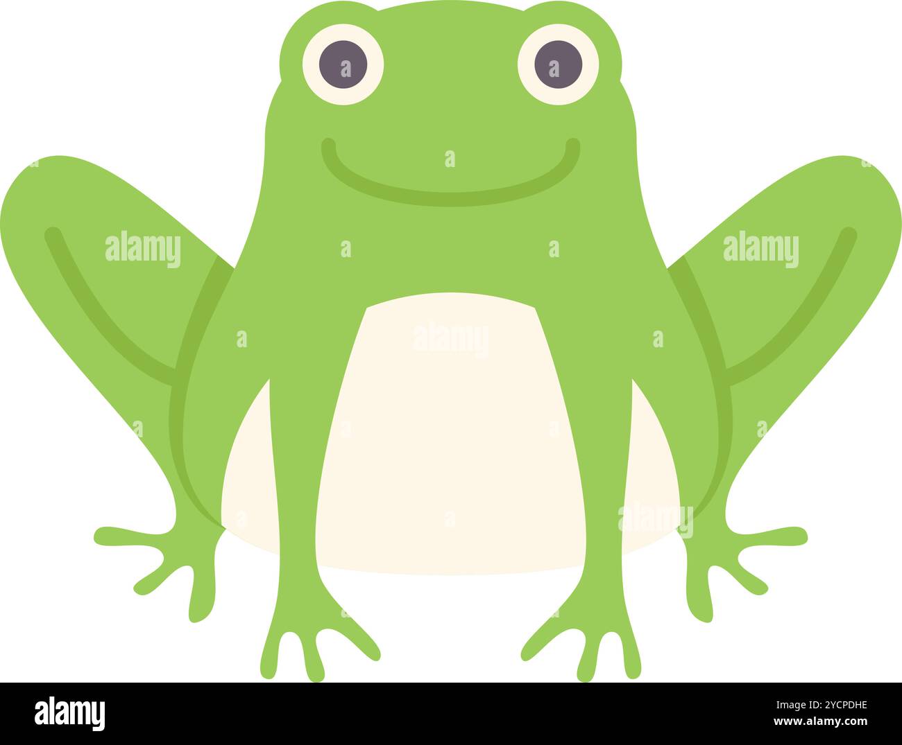 Cartoon illustration of a happy green smiling frog sitting and looking ...