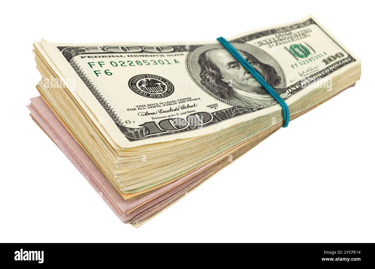 Stack of dollar bills isolated on white background Stock Photo - Alamy