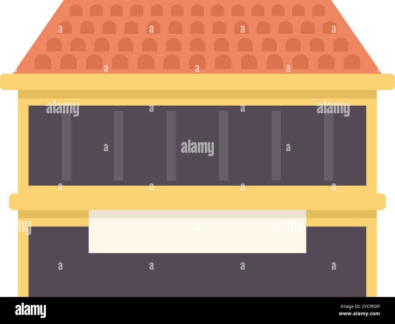 Two storey building with large windows and a blank banner hanging on ...