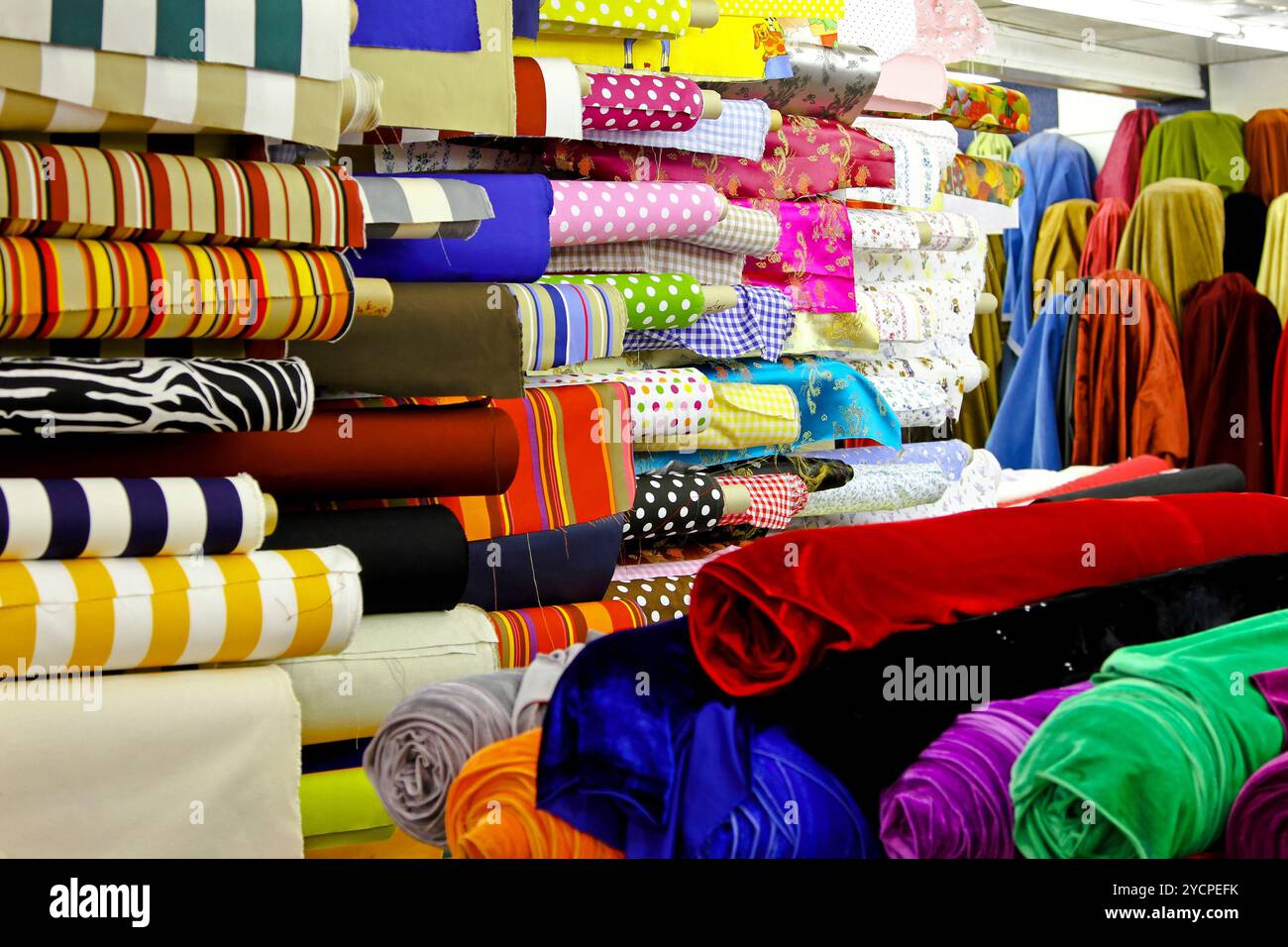 Textile rolls warehouse Stock Photo - Alamy