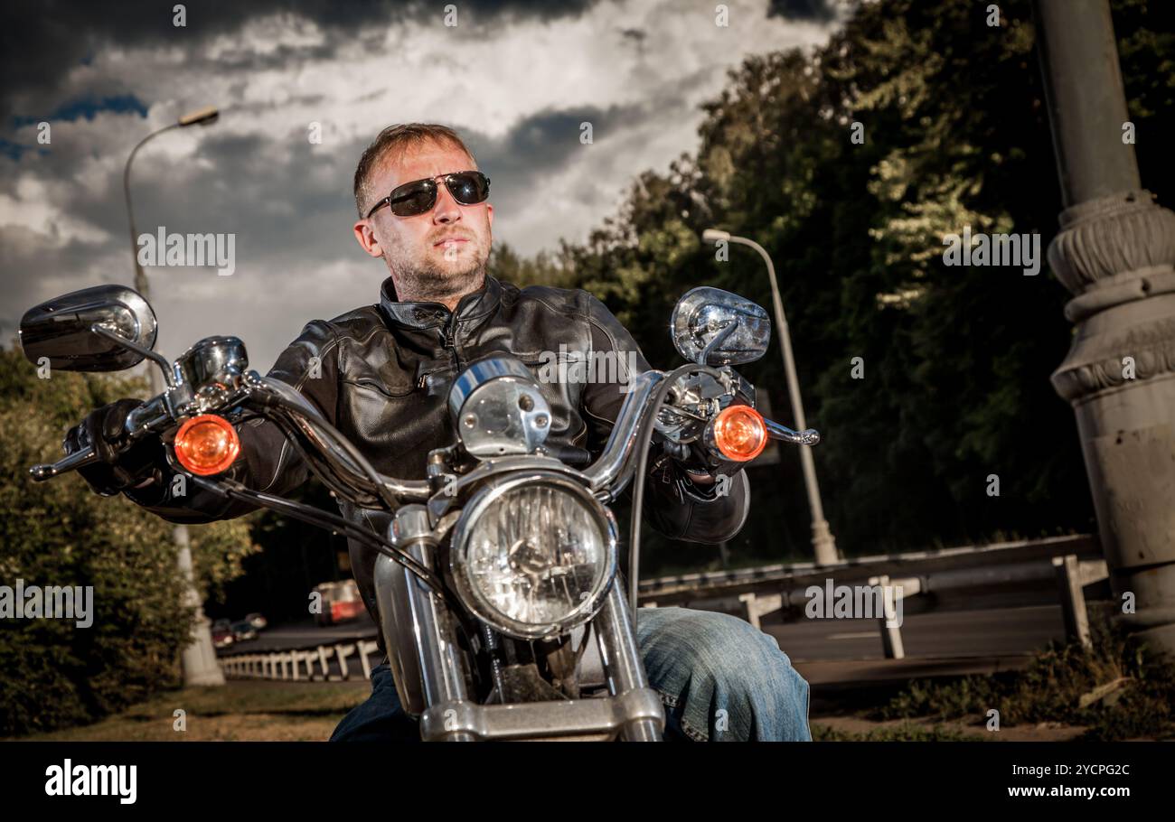 Biker on a motorcycle Stock Photo - Alamy