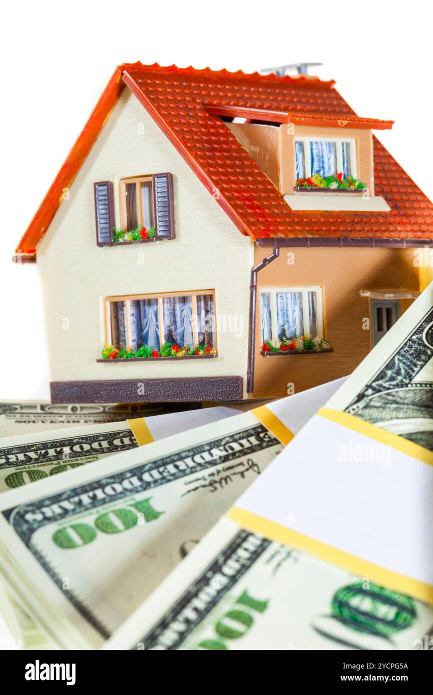house on packs of banknotes isolated on white background Stock Photo ...