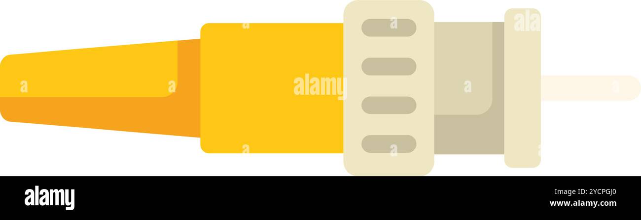 Yellow fiber optic cable connector transmitting digital data signal ...
