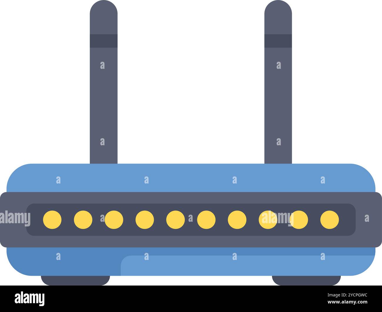 Blue wifi router with two antennas providing internet signal access ...