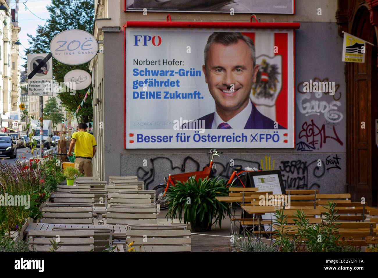 An election poster on a wall in Vienna depicting the former leader of the Freedom Party of ...