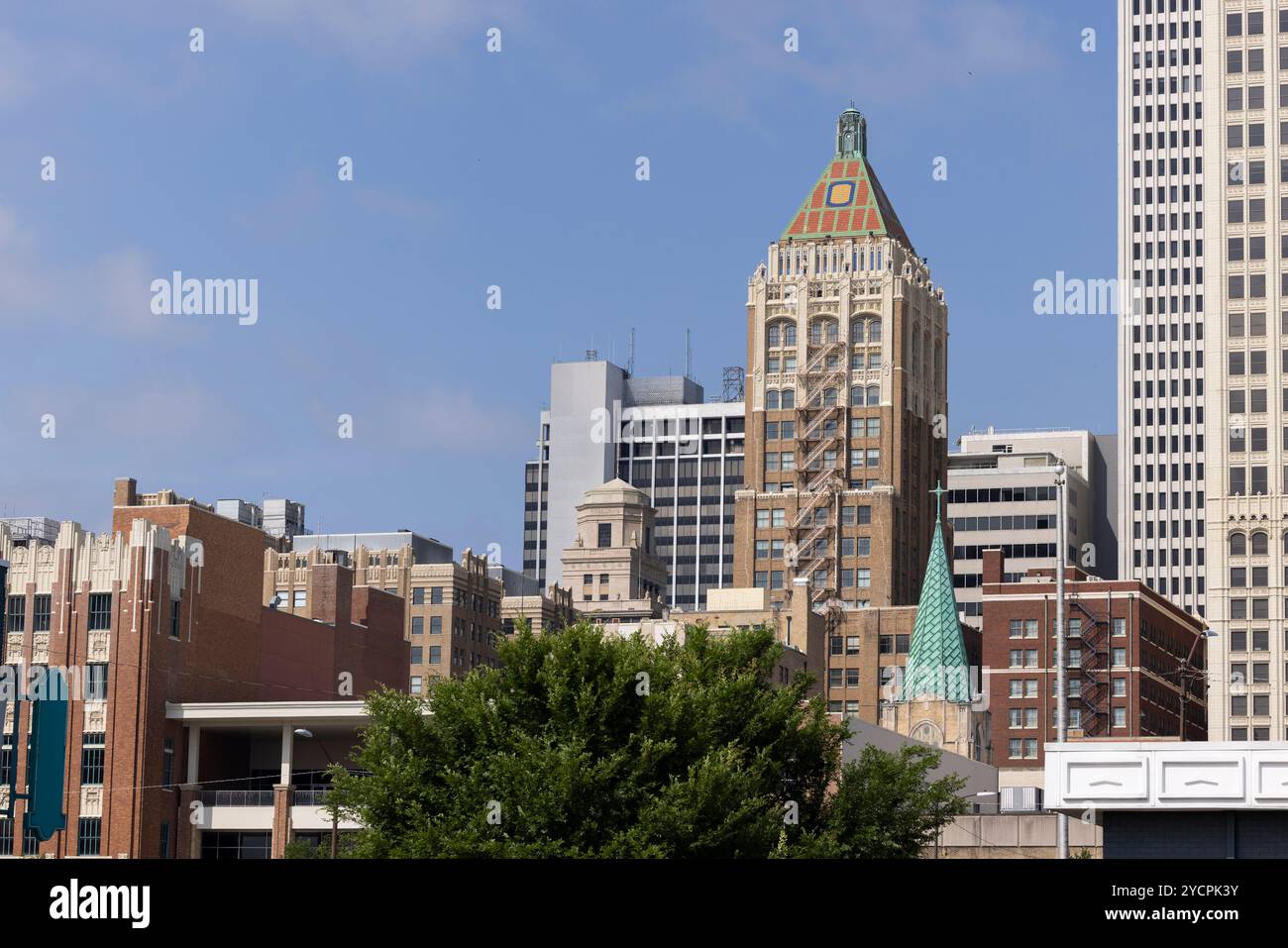 Tulsa, Oklahoma, USA - June 25, 2023: Afternoon sun shines on historic ...