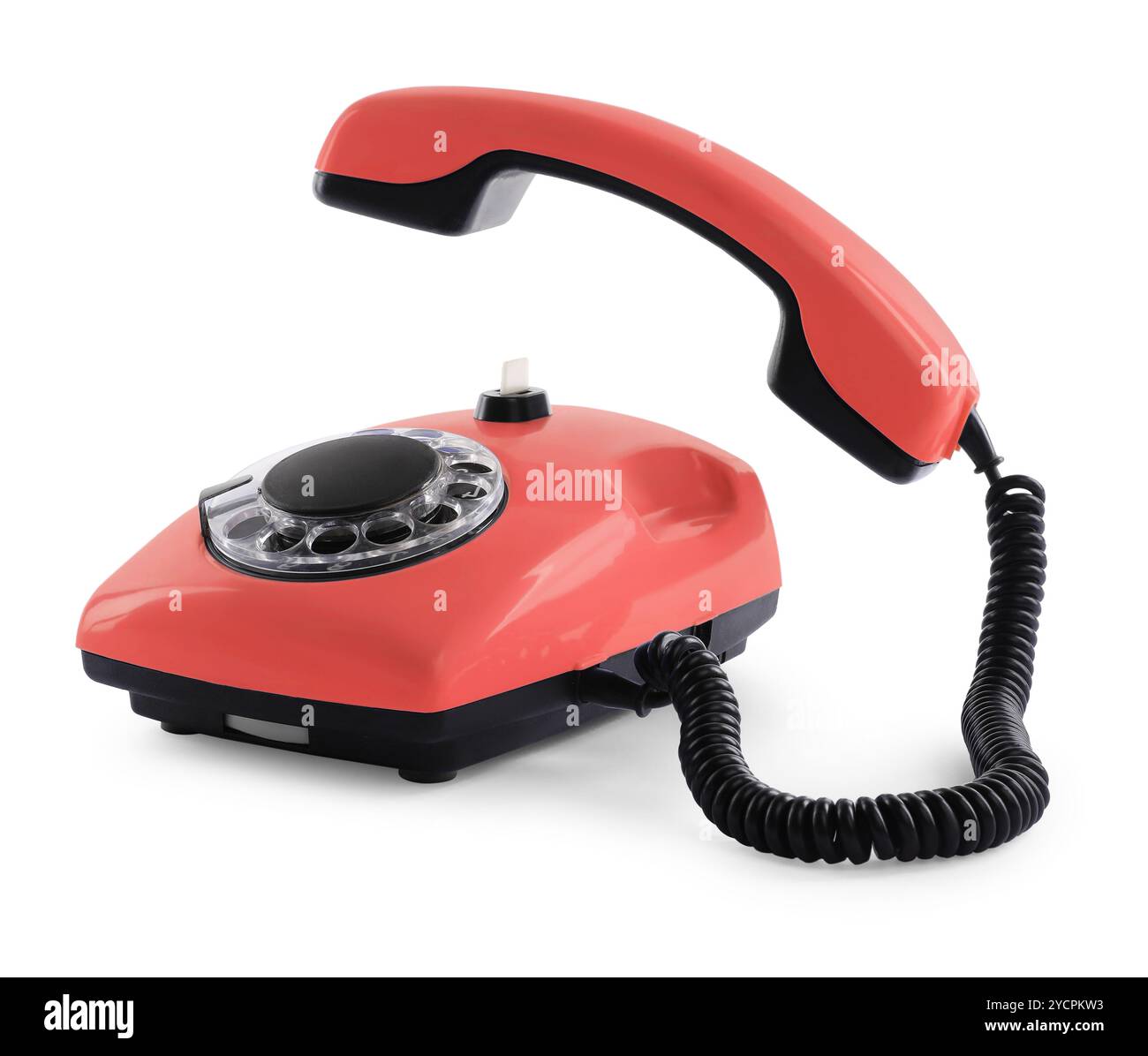 Old red telephone with rotary dial isolated on white Stock Photo - Alamy