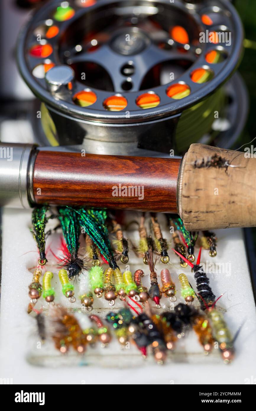Fly fishing bugs and road with real Stock Photo - Alamy