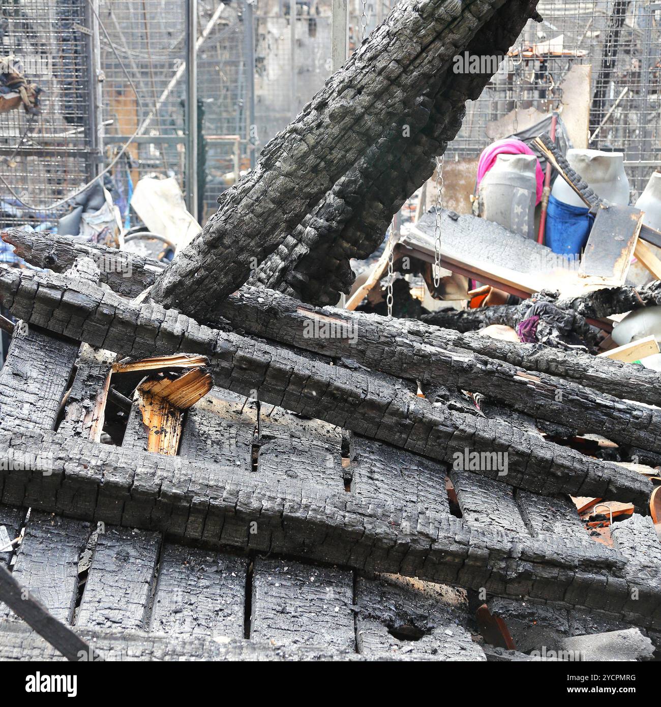 Burned Wooden Construction in Factory After Fire Disaster Stock Photo ...