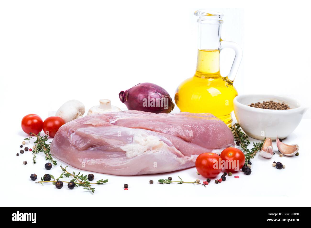 Uncooked raw turkey fillet with serving spices Stock Photo - Alamy