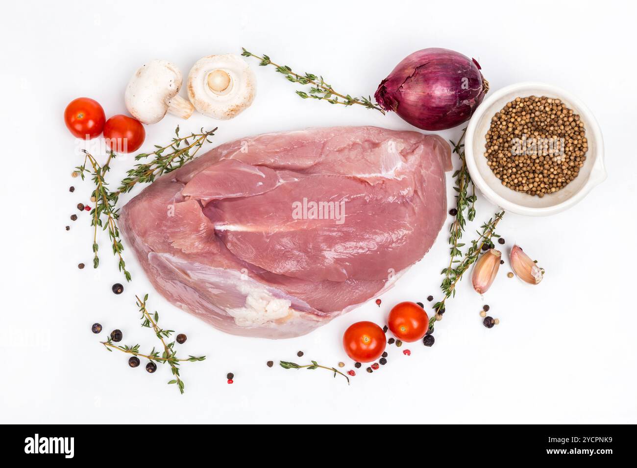 Uncooked raw turkey fillet with serving spices Stock Photo - Alamy