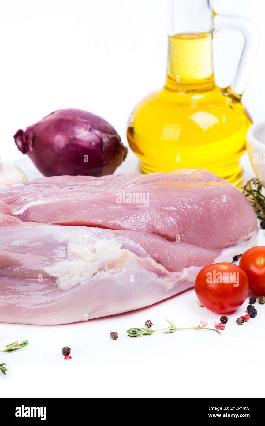 Uncooked raw turkey fillet with serving spices Stock Photo - Alamy