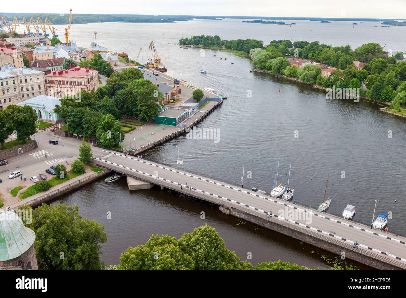 Top view on the Old City from the observation deck of the Vyborg Castle ...