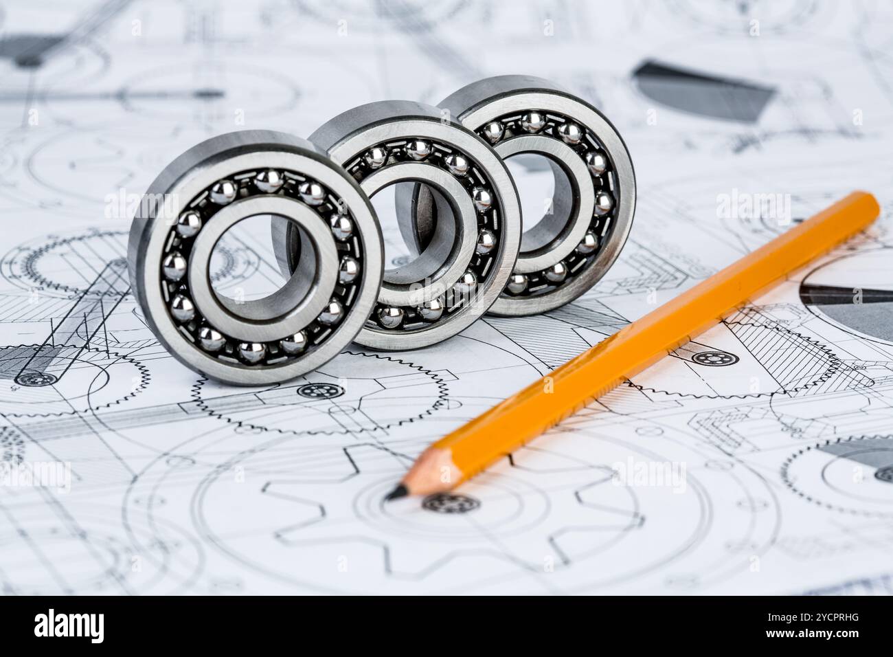 Ball bearings on technical drawing Stock Photo - Alamy