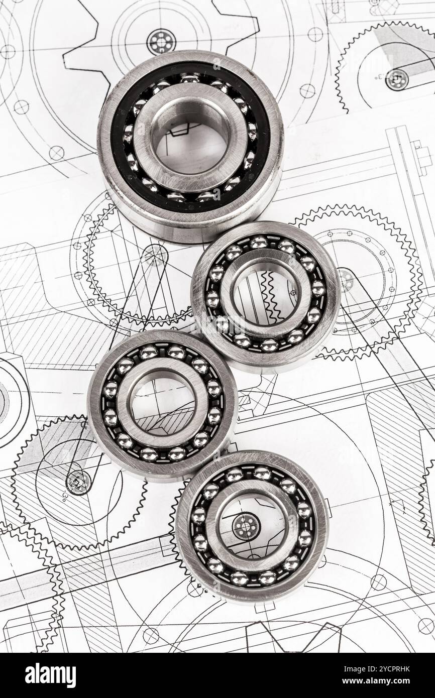 Ball bearings on technical drawing Stock Photo - Alamy