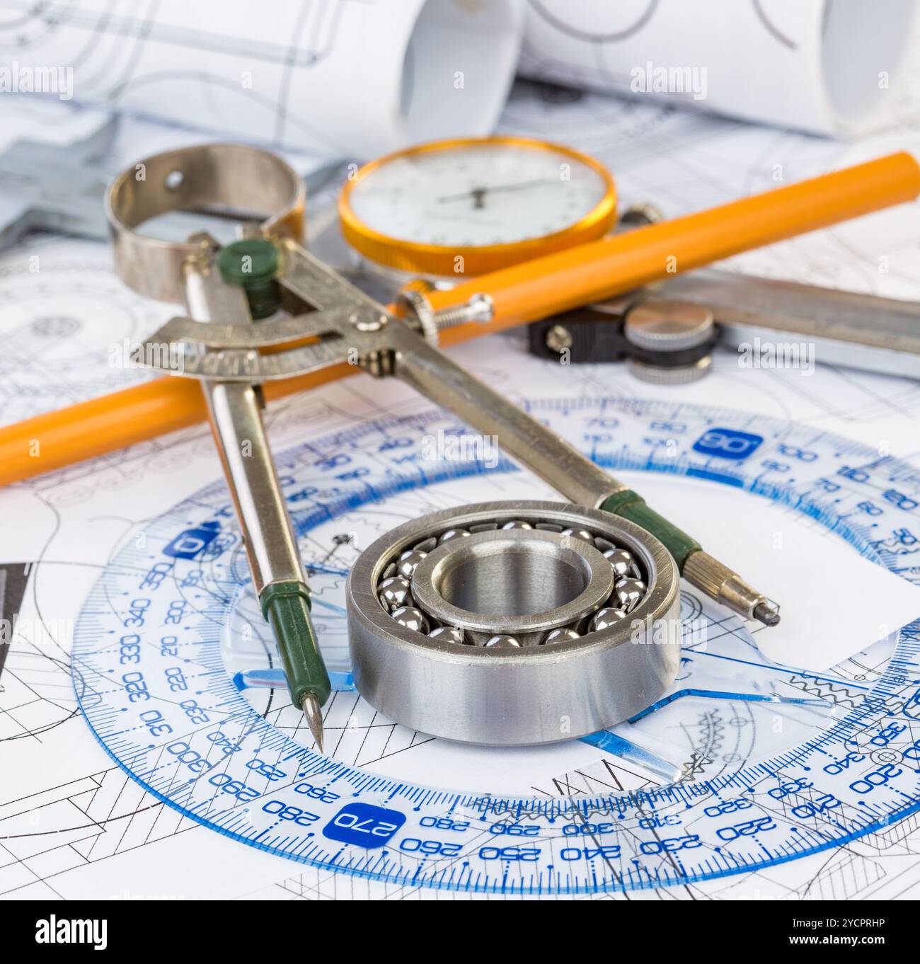 Ball bearings on technical drawing Stock Photo - Alamy