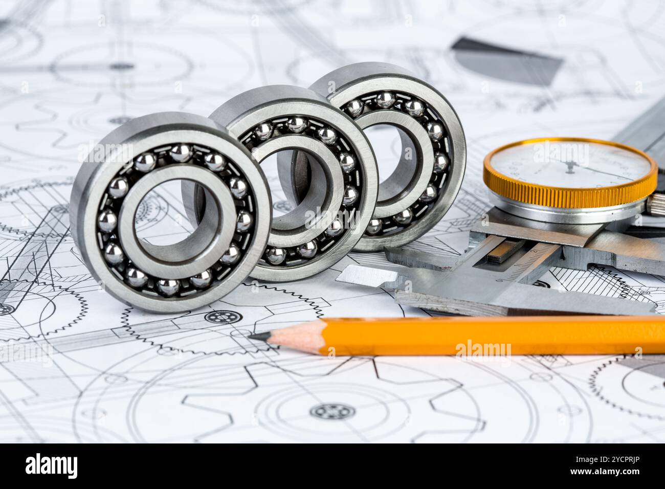 Ball bearings on technical drawing Stock Photo - Alamy