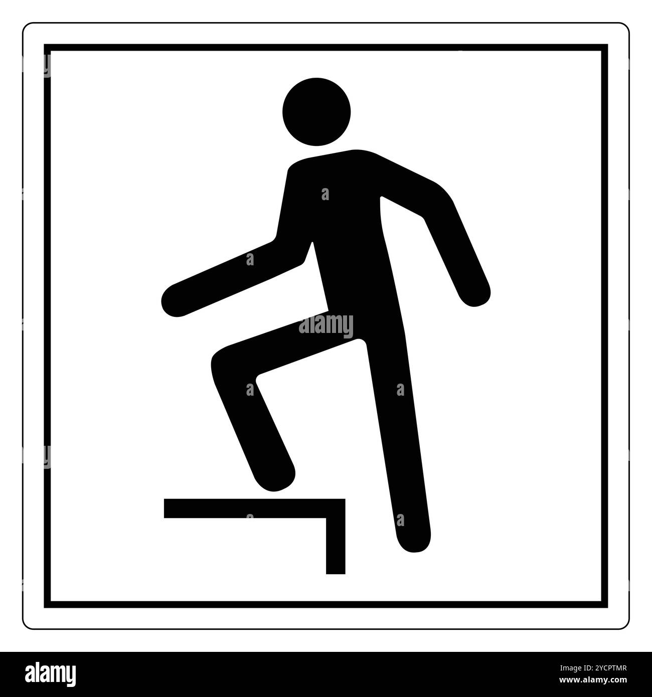 A minimalist warning sign indicating a step hazard, designed to promote ...