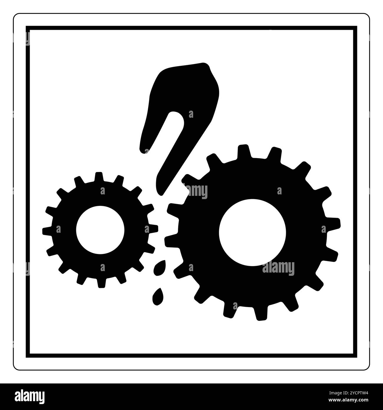 This graphic depicts a warning sign featuring gears and an oil drop ...