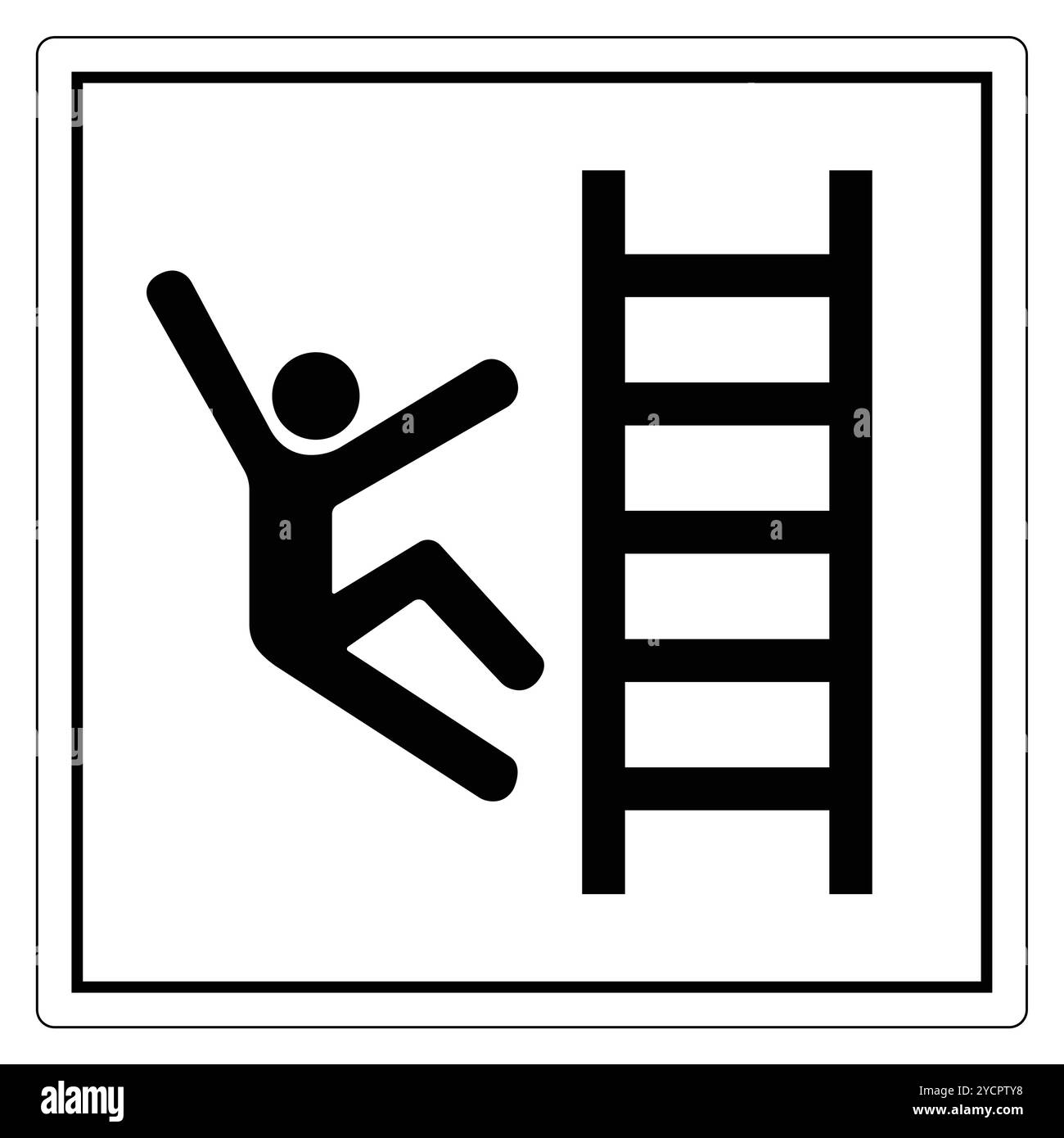 This graphic warning sign illustrates the risk of falling from a ladder ...
