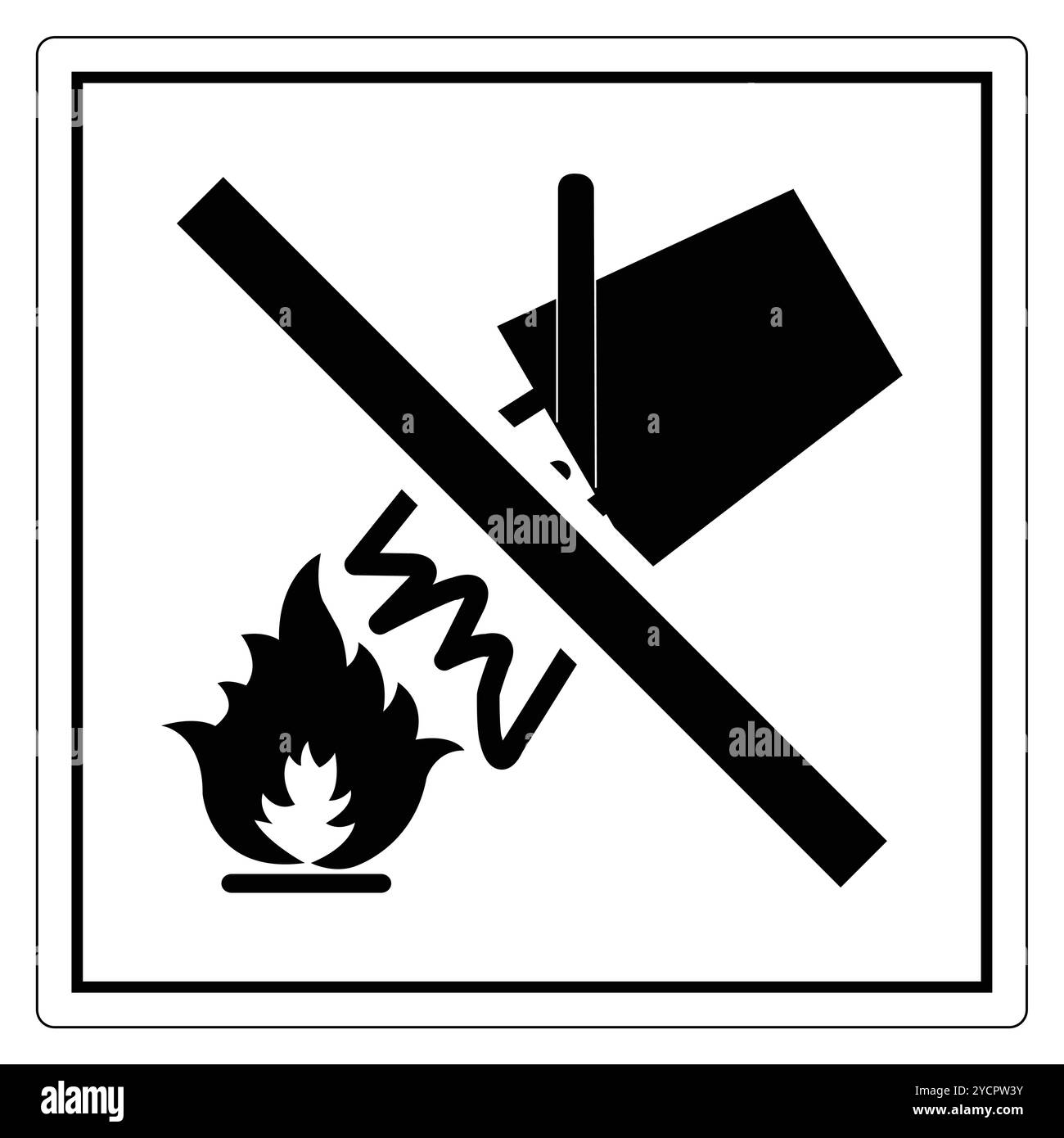 Cautionary sign indicating the prohibition of fire and flame near ...