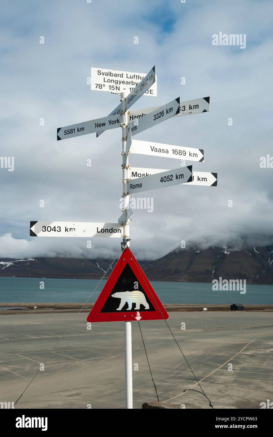 Road sign with polar bear and distances to the cities Stock Photo - Alamy