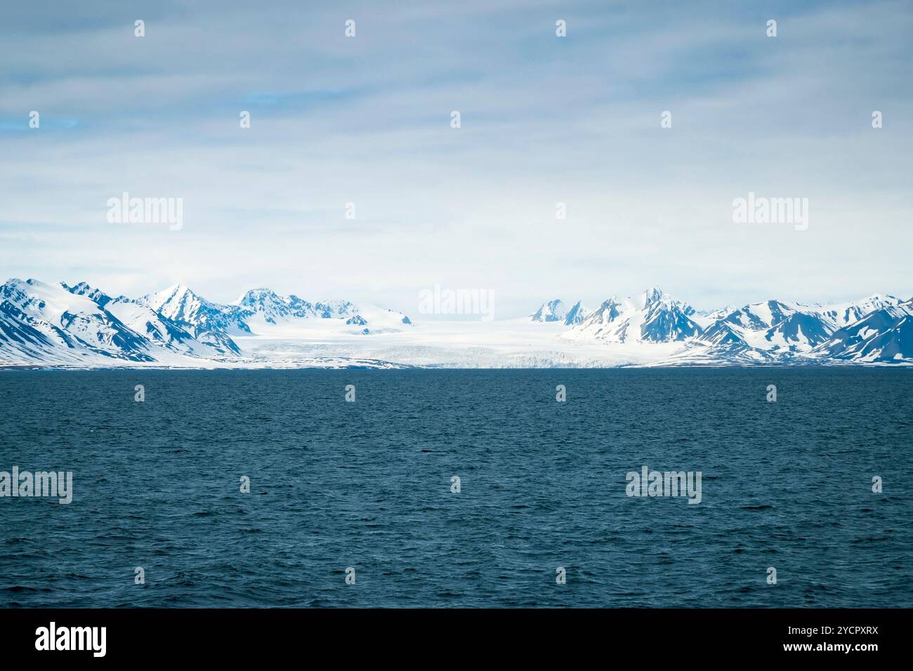 Glacier above the sea and mountains behind, Svalbard, Arctic Stock ...