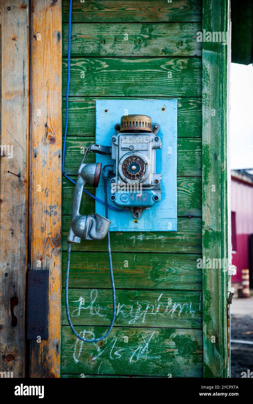 Old fashioned phone on the wall Stock Photo - Alamy