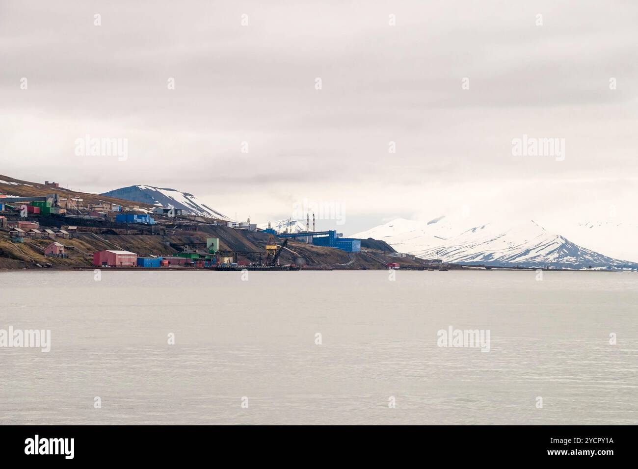 Skyline of Barentsburg, Russian settlement in Svalbard, Norway Stock ...