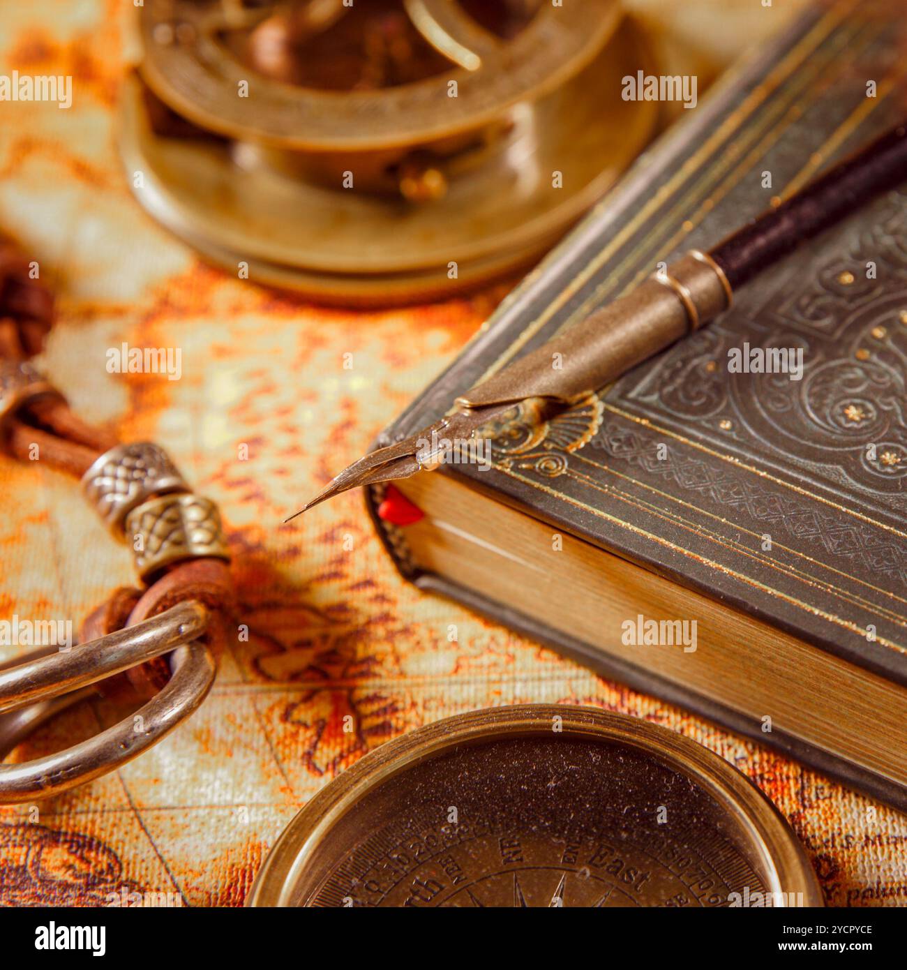 Vintage magnifying glass lies on an ancient world map Stock Photo - Alamy