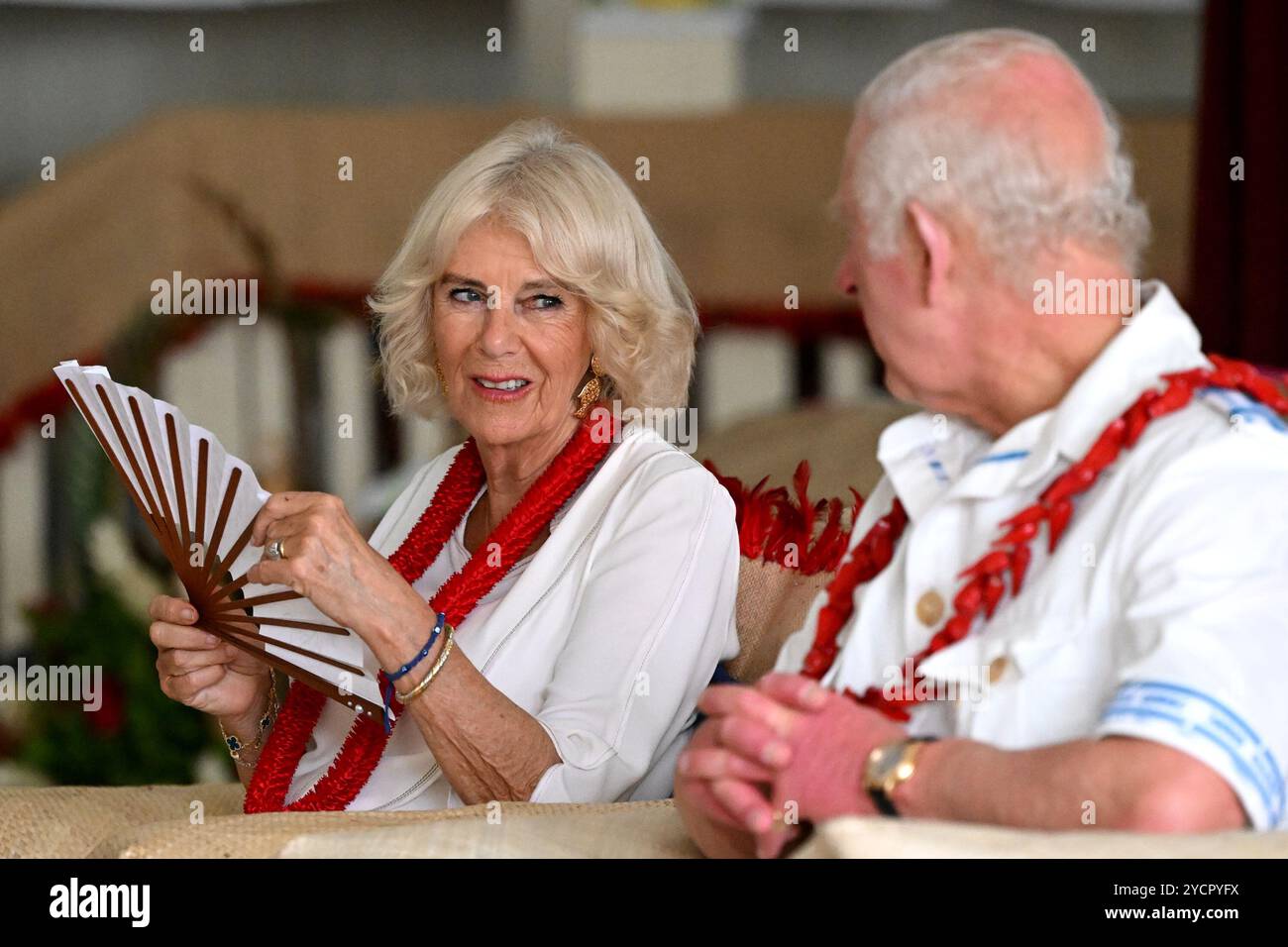 King Charles III and Queen Camilla during a traditional 'ava ceremonial ...