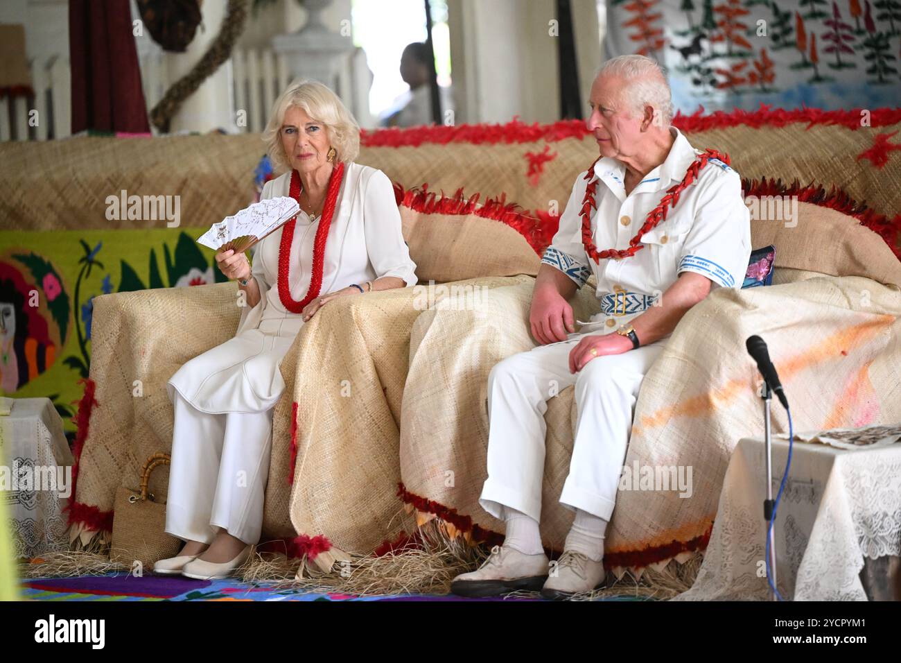 King Charles III and Queen Camilla during a traditional 'ava ceremonial ...