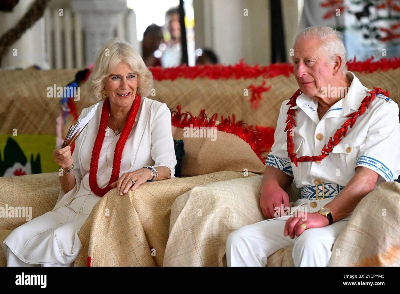 King Charles III and Queen Camilla during a traditional 'ava ceremonial ...