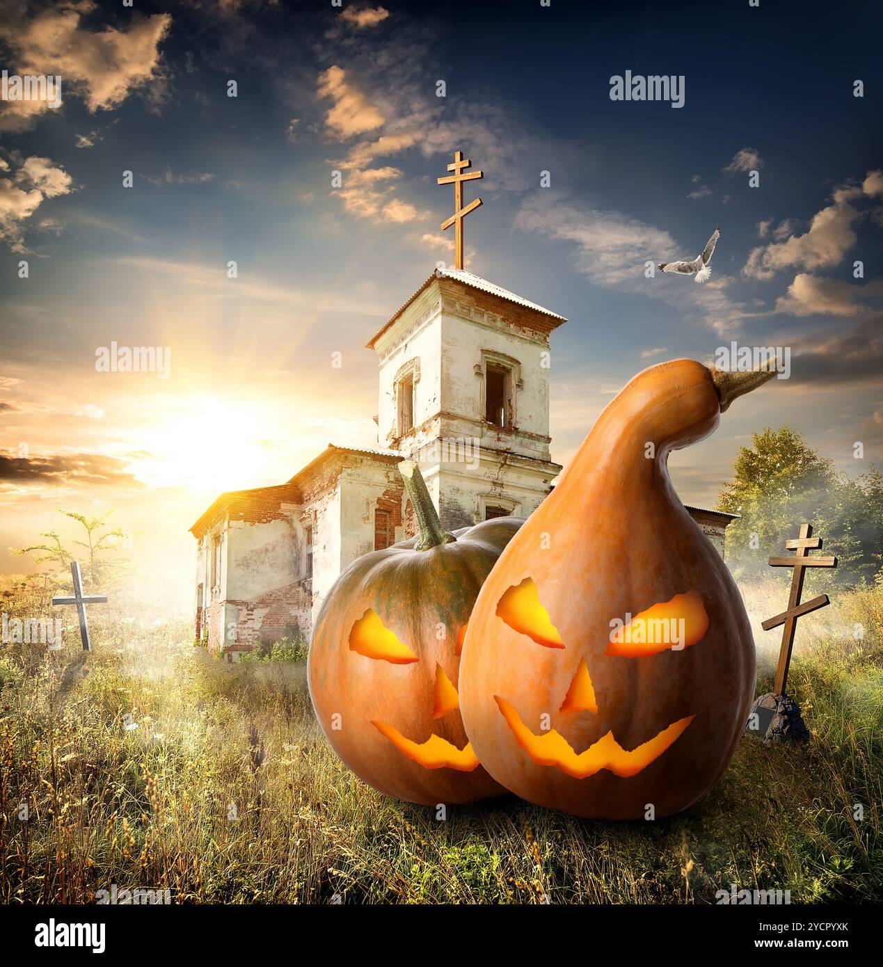Spooky halloween graveyard scene pumpkins hi-res stock photography and ...