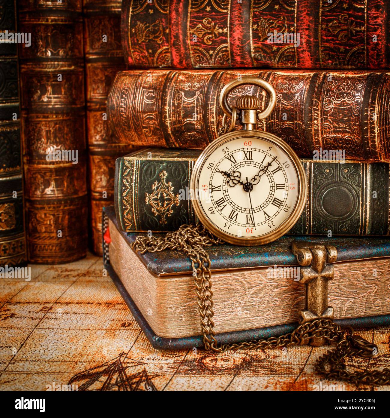Old Books and Vintage pocket watch Stock Photo - Alamy