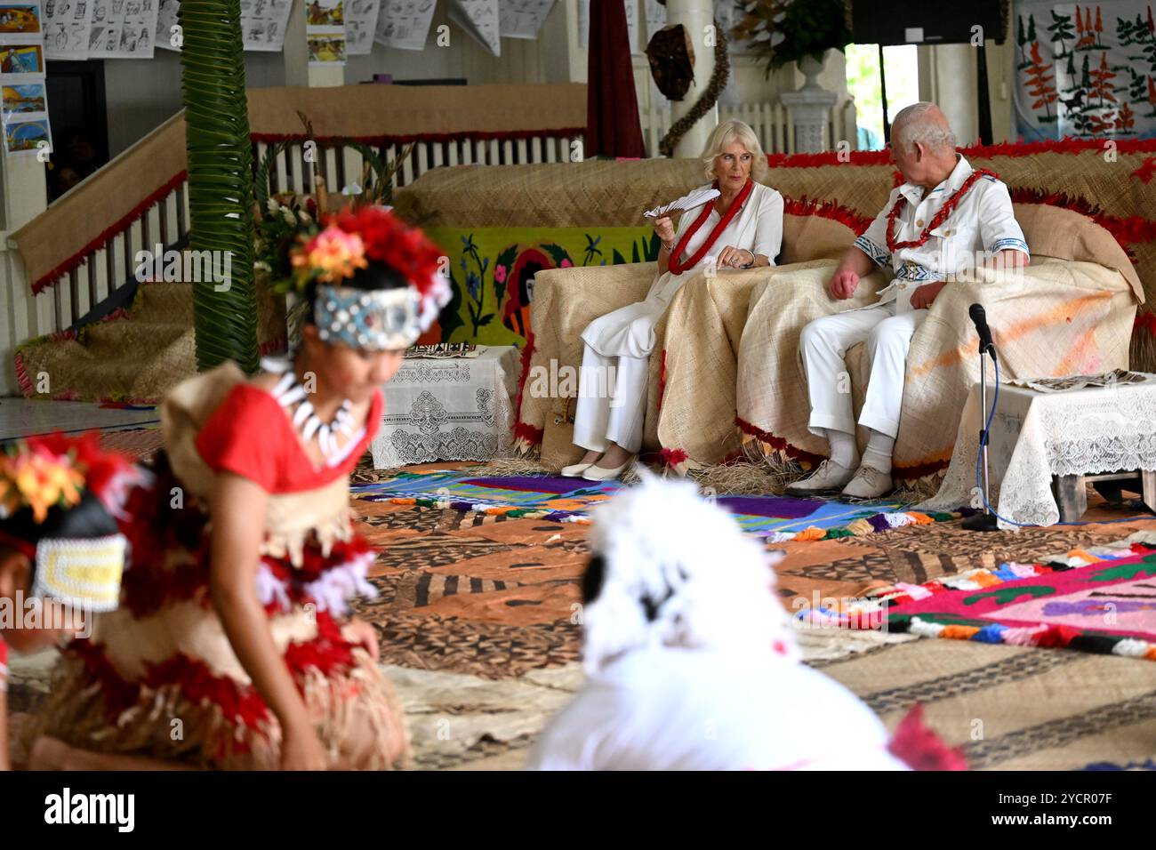 King Charles III and Queen Camilla during a traditional 'ava ceremonial ...