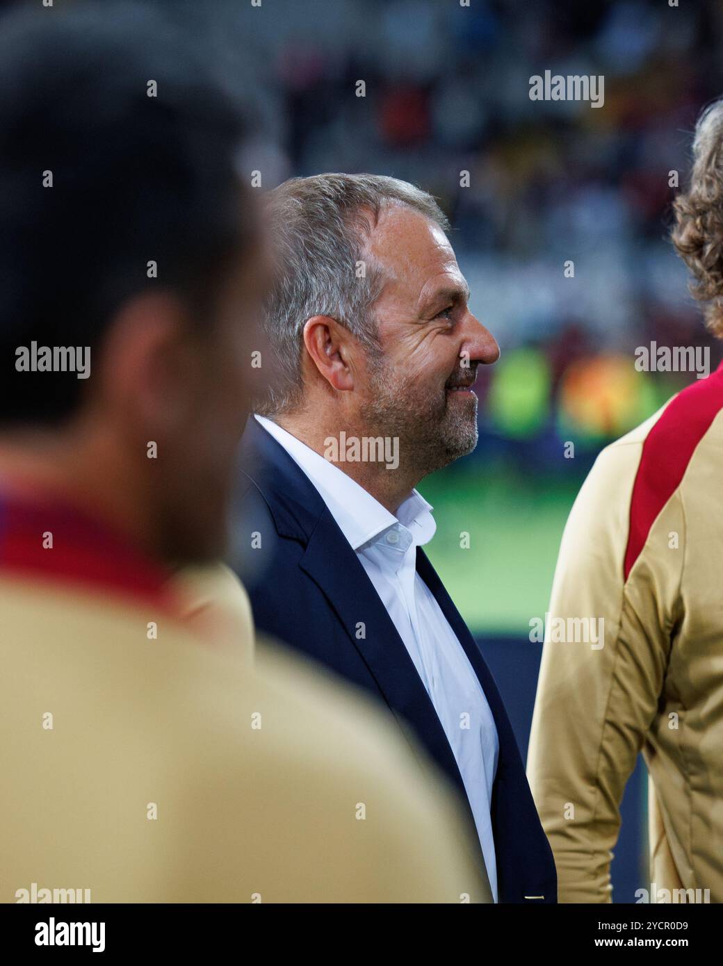 Barcelona, Spain. 23rd Oct, 2024. Hansi Flick in action during the Uefa Champions League match ...