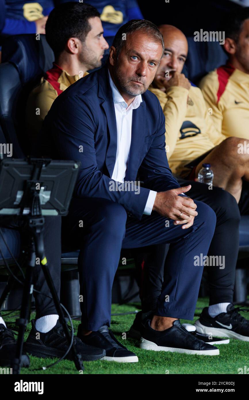 Barcelona, Spain. 23rd Oct, 2024. Hansi Flick in action during the Uefa Champions League match ...