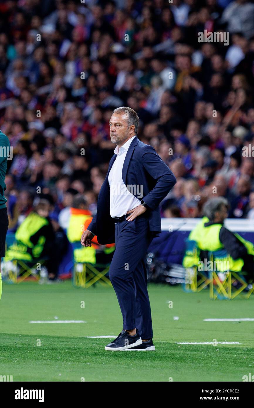 Barcelona, Spain. 23rd Oct, 2024. Hansi Flick in action during the Uefa Champions League match ...