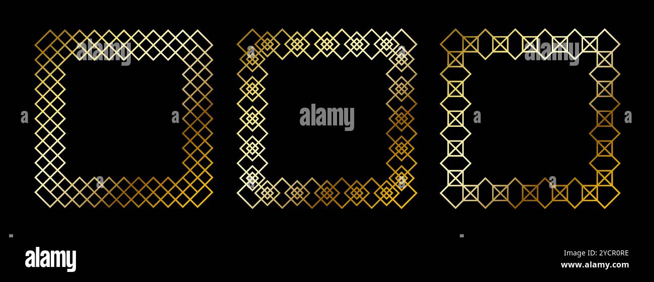 Gold thin frame set. Golden square borders in art deco style. Thin ...