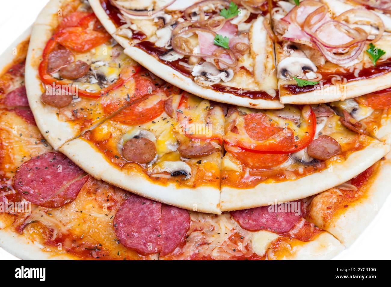 Combo with three different slices of pizzas Stock Photo - Alamy