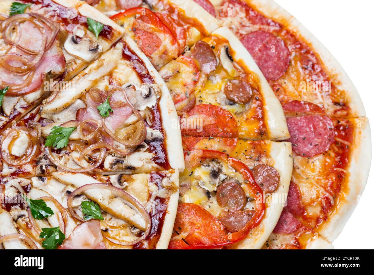 Combo with three different slices of pizzas Stock Photo - Alamy