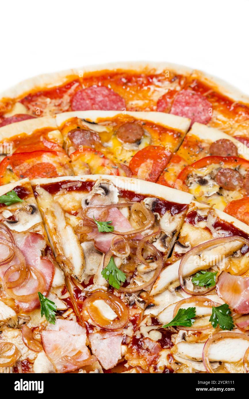 Combo with three different slices of pizzas Stock Photo - Alamy