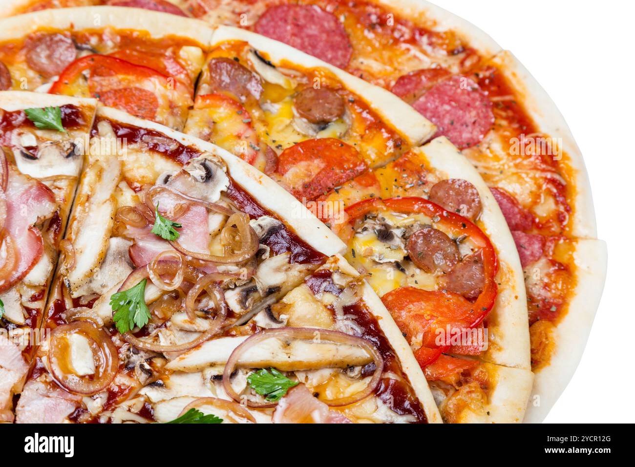 Combo with three different slices of pizzas Stock Photo - Alamy
