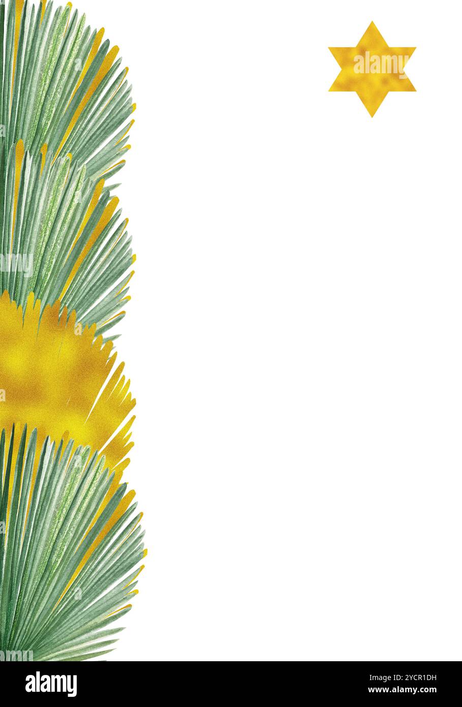 Palm leaf and a star hand painted watercolor vertical frame isolated on ...